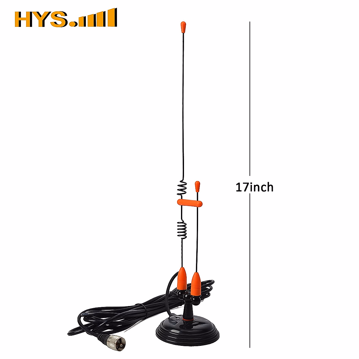 HYS Amateur Antennas Dual-Band VHF 144/UHF 430MHz Magnetic Base Mobile Antenna W/13 ft RG58 Coax Cable UHF-male/PL259 for Motorola Kenwood Midland SO239 Mobile Radios (Orange&Black)
