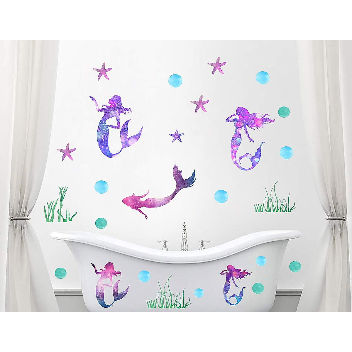 Easu Mermaid Wall Decals Girls Nursery Bedroom Wall Sticker Girls Wall Decals Mermaids Decorative Peel & Stick Wall Decals