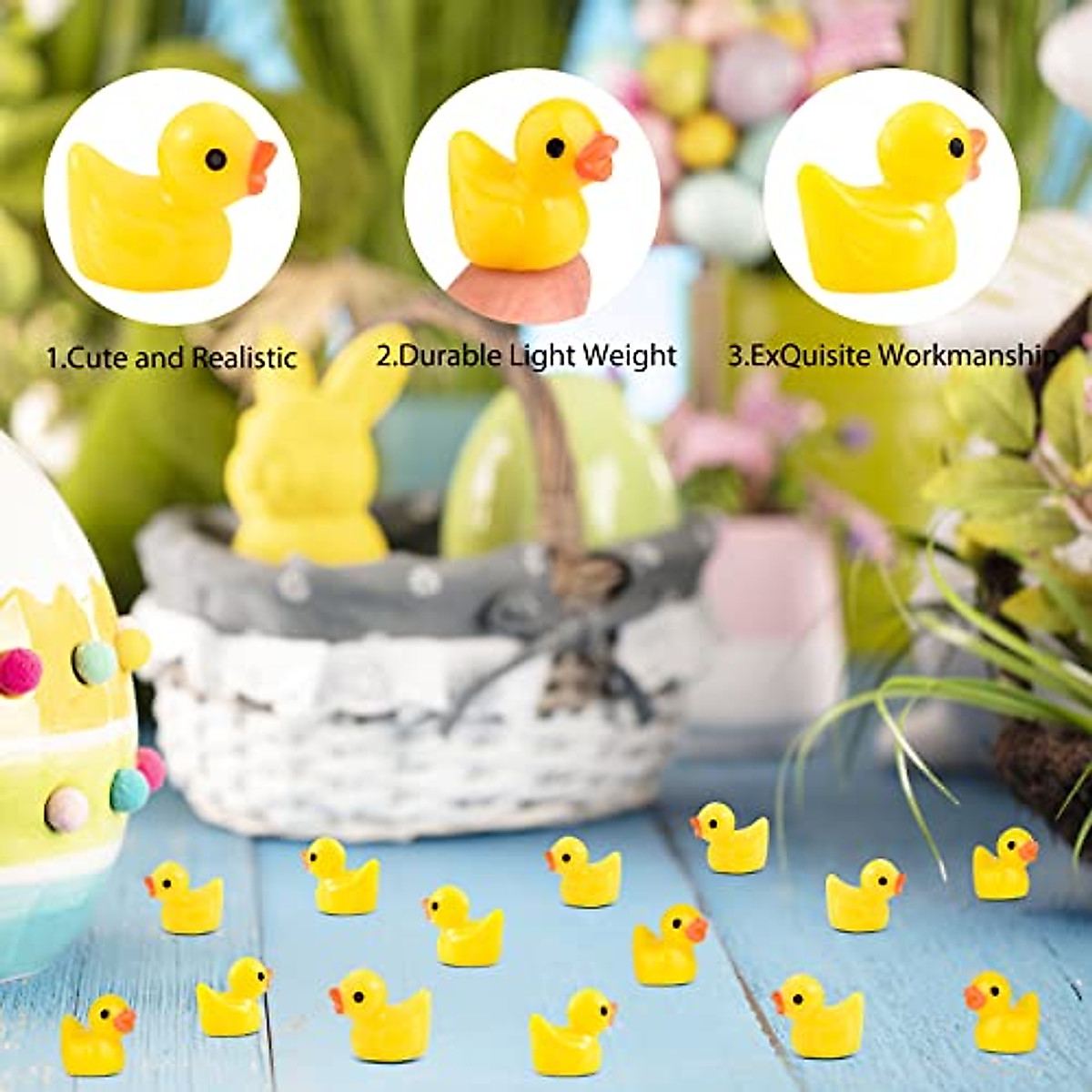 KUUQA 70 Pieces Tiny Ducks Mini Resin Ducks Miniature Duck Figures Ornament for Craft, Dollhouse, Slime, Home Decorations（Yellow）