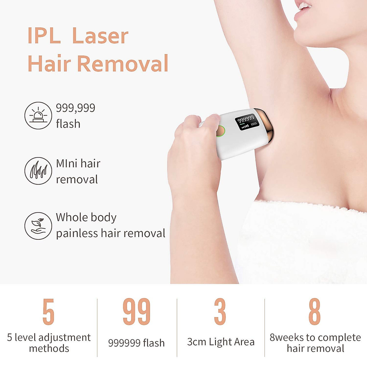 At-Home IPL Hair Removal for Women and Men,Laser Hair Removal 99,999 Flashes Painless Hair Remover for Facial Legs Arms Armpits Whole Body Treatment