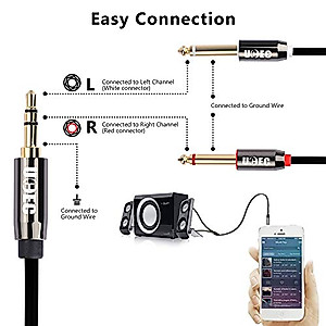 UCEC 10FT/3M 3.5mm 1/8" TRS to Dual 6.35mm 1/4" TS Mono Y-Cable Splitter Cord with Zinc Alloy Housing for iPhone, iPod, Laptop, CD Players, Power Amplifier, Multimedia Speakers, Home Stereo Systems