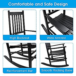 GnL Recsports Rocking Chair Wooden Frame Chair Indoor and Outdoor Fade Resistant Rocker with 350lbs Weight Capacity All Weather Porch Rocker for Garden Lawn Balcony Backyard and Patio Porch 1 Black