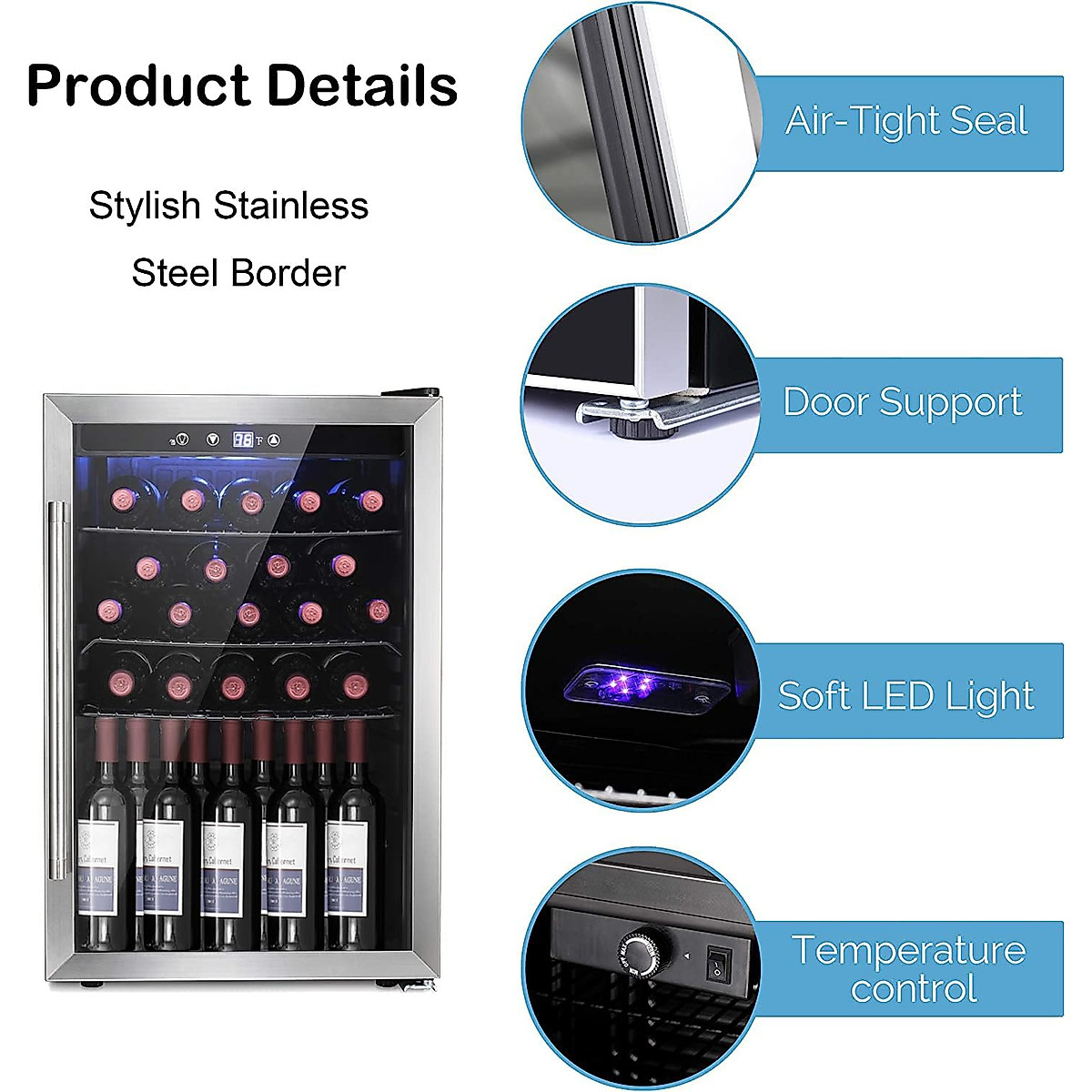 Antarctic Star Wine Cooler/Cabinet Refrigerator Fridge, 36 Bottle Freestanding Wine Chiller with Stainless Steel, Double-Layer Glass Door Touch Screen for Home Office/Bar,4.4Cu.Ft.