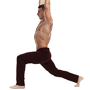 AMY COULEE Mens Cotton Athletic Pants Open Bottom Running Sweatpants Straight Leg Casual Joggers with Pockets (Wine Red, XXL)