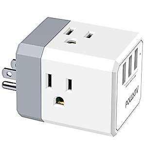 Multi Plug Outlet, Outlet expanders, POWSAV USB Wall Charger with 3 USB Ports(Smart 3.0A Total) and 3-Outlet Extender with 3 Way Splitter, No Surge Protector for Cruise Ship, Home, Office, ETL Listed