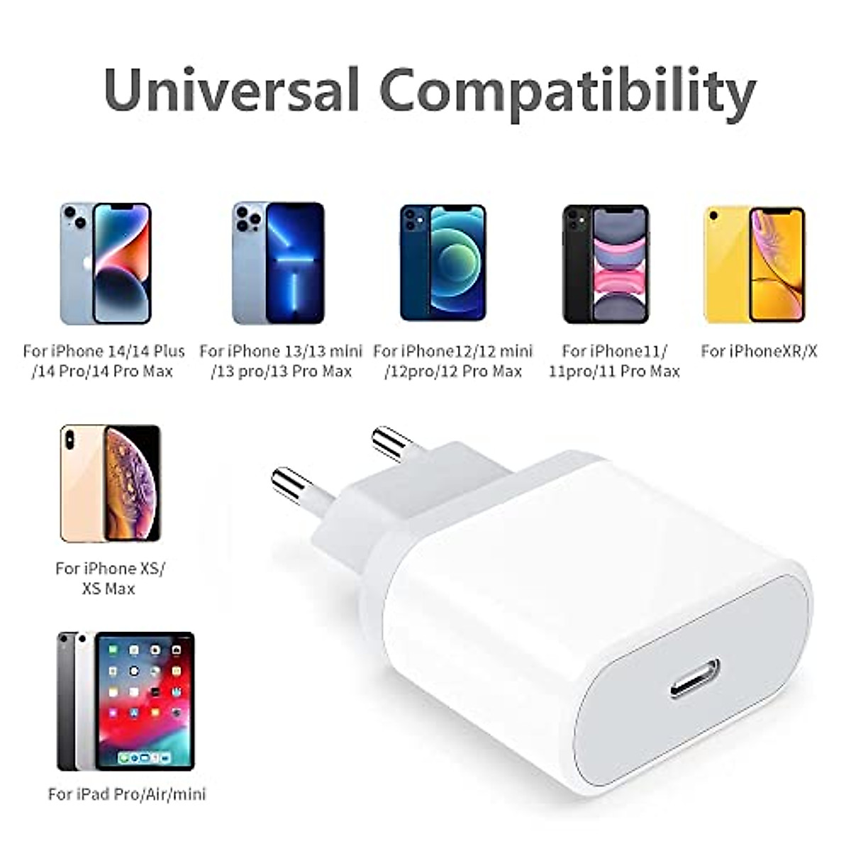 Anigaduo 20W USB C Fast European Plug Adapter for iPhone 14/14 Pro/14 Pro Max/14 Plus/13/12, AirPods, Pad, USBC Charger Cube Travel Charging Power Block for Europe EU Euro Spain Italy France Germany