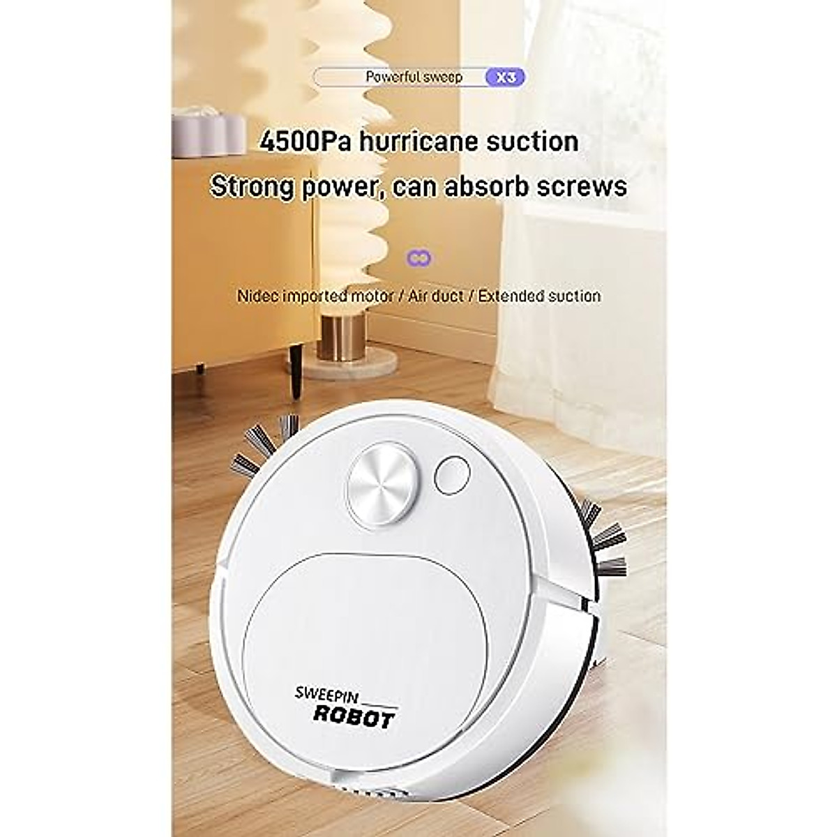 XNGIIKIN Robot Vacuums Robotic Vacuums Floor Cleaning Machines for Low Carpets, Pet Hair, Hard Floors (White)