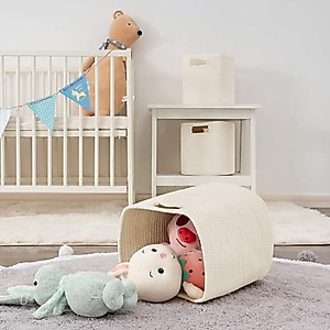 UBBCARE Set of 3 Cotton Rope Basket 11 X 10.5 X 10.5 Inches，Storage Baskets for Shelves, Woven Baskets for Organizing with Handles, Cube Storage Bins for Storage Books, Magazines, Toys, Beige