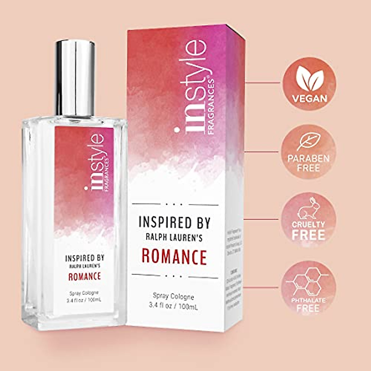 Instyle Fragrances | Inspired by Ralph Lauren's Romance | Women’s Eau de Toilette | Vegan, Paraben Free, Phthalate Free | Never Tested on Animals | 3.4 Fluid Ounces