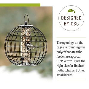 Gardeners Supply Company Globe Cage Bird Feeder | Sturdy and Squirrel Proof Outdoor Garden Hanging Hummingbird Feeder with Mixed Seeds Container | Best for Finches Nuthatches and Other Small Birds