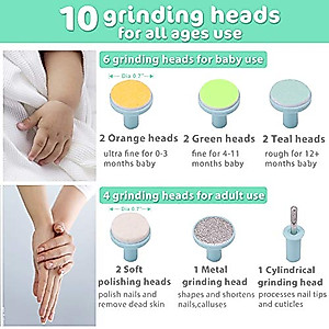 Baby Nail Trimmer Electric Nail File Baby Nail Clippers, Safe Nail Filer Grinder Kit for Newborn Infant Toddler Kids or Adults Toes Fingernails Care Trim Polish, with Led Light and 10 Grinding Heads