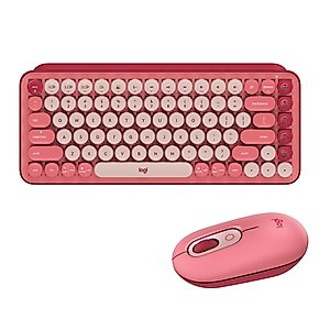 Logitech POP Wireless Mouse and POP Keys Mechanical Keyboard Combo - Customisable Emojis, SilentTouch, Precision/Speed Scroll, Bluetooth, Multi-Device, OS Compatible - Heartbreaker Rose