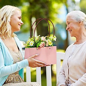 Teling 12 Pcs Kraft Paper Flower Gift Bags Bouquet Bags with Handle Waterproof Bouquet Gift Box Empty Bouquet Bags for Flowers Rectangle Packaging Wrap Bags for Mother's Day Graduation (Black, Pink)