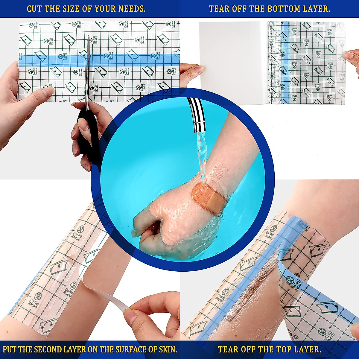 9 Rolls Waterproof Bandages Transparent Film Dressing Clear Adhesive Dressing Tape for Shower, 3 Sizes (2 Inch, 4 Inch, 6 Inch Wide)