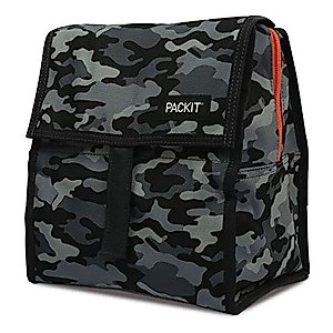 PackIt® Freezable Lunch Bag, Charcoal Camo, Built with EcoFreeze® Technology, Foldable, Reusable, Zip and Velcro Closure with Buckle Handle, Perfect for Fresh Lunch On the Go