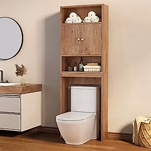 Fulvari 77" Over The Toilet Storage Cabinet,Space Saving Bathroom Storage Organizer with Open Shelves,Over Toilet Bathroom Storage Cabinet for Bathroom Yellow Brown
