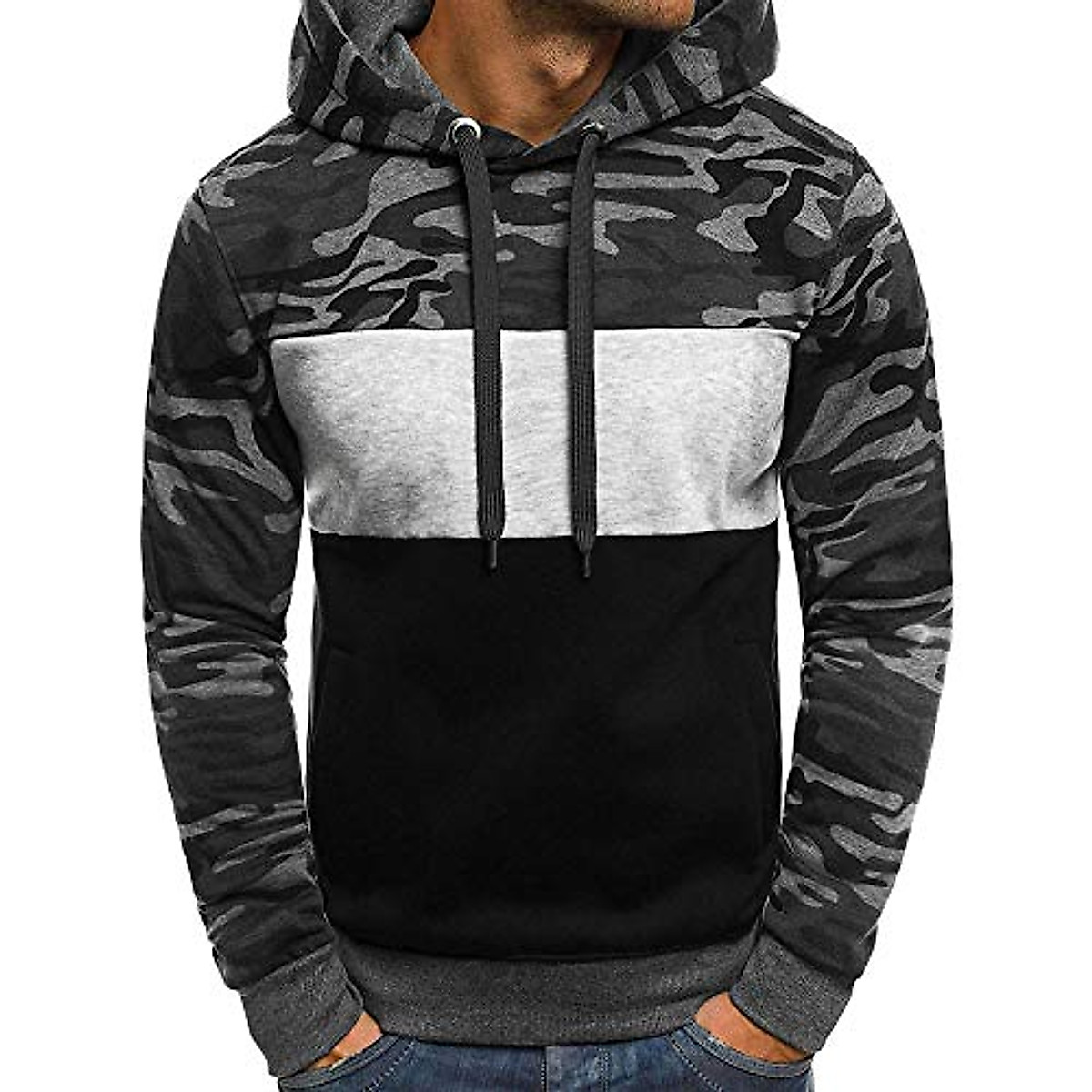 Hoodies for Men Thenlian Mens Camouflage Plus Size Pullover Long Sleeve Hooded Sweatshirt Tops Blouse(Dark Gray, L)
