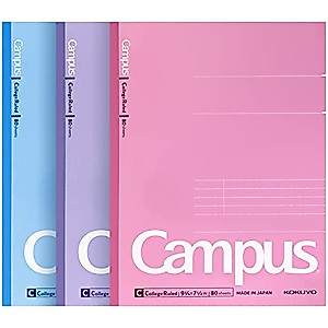 KOKUYO Campus Notebook, 9-3/4“ x 7-1/2”, College Ruled, 80 Sheets (160 pages), Bleed Resistant, Pack of 3 Colors - Pink, Blue, Lavender, Made in Japan (WSG-NO-308CG1×3)