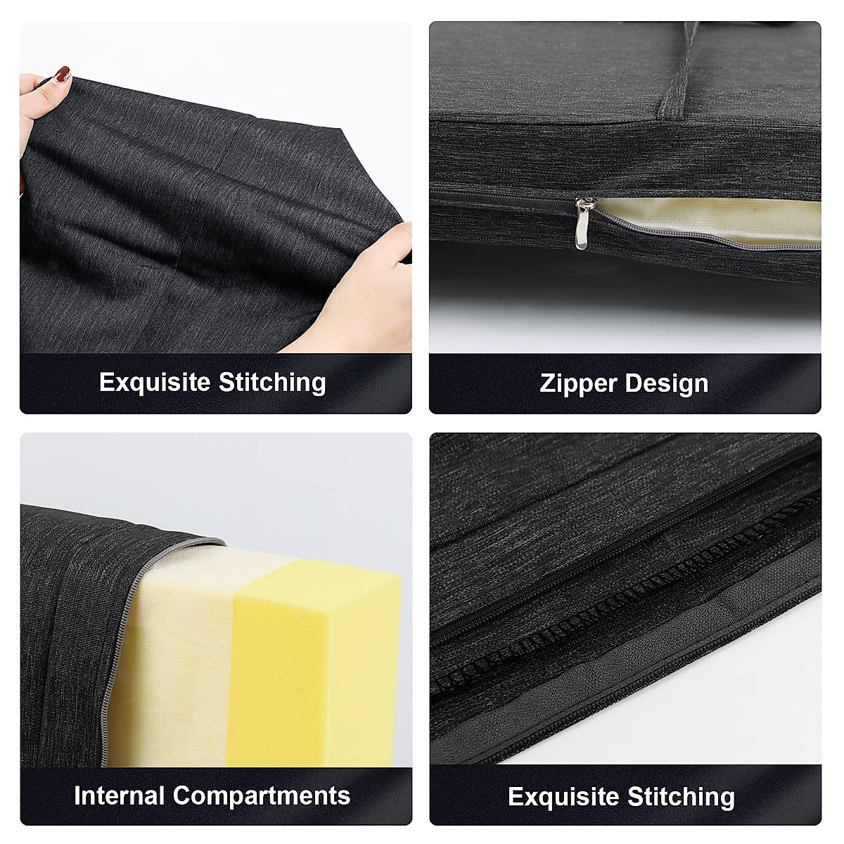 Detiblue Bench Cushion - Outdoor Patio Porch Swing Cushion, Indoor Bay Window Seat Furniture Cushion, Non-Slip, Waterproof, 48x18x4, Cationic Black