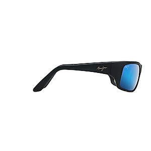 Maui Jim Men's and Women's Peahi Polarized Wrap Sunglasses, Black Matte Rubber/Blue Hawaii, Large