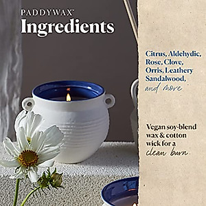 Paddywax Candles Santorini Soy Wax Scented Candle, Ceramic Greek Candle Vase, 8.5 Ounces, Cliff & Hinoki Wood