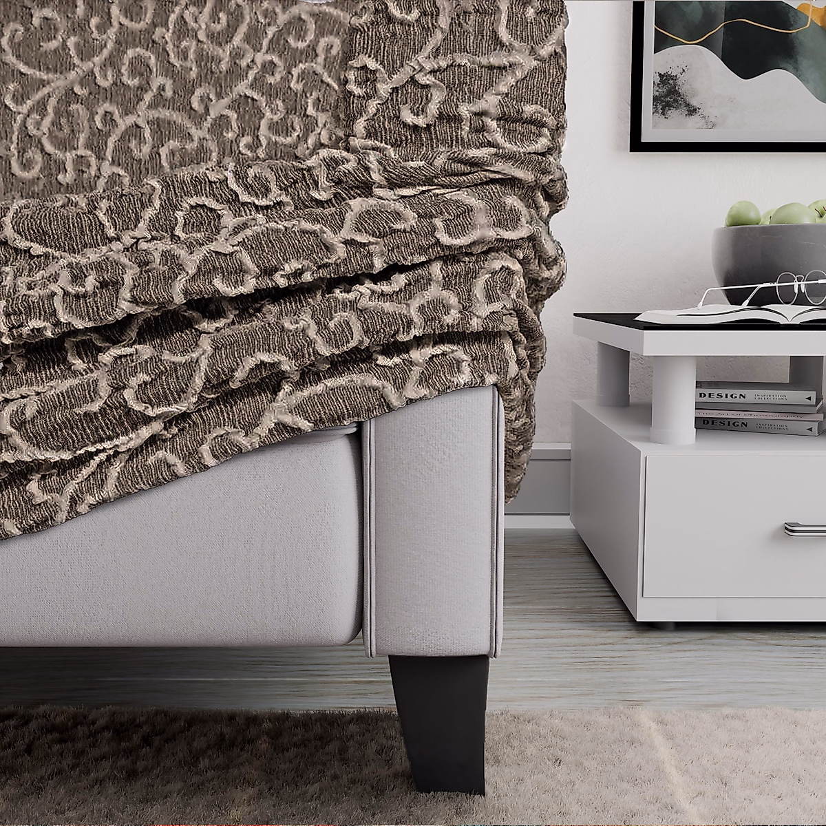 PAULATO BY GA.I.CO. Recliner Loveseat Cover - Reclining Slipcover - Soft Fabric Slipcover - 1-Piece Form Fit Stretch Protector - Jacquard 3D - Reclining Loveseat - Brown Arabesco (Recliner Cover)