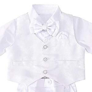 Dressy Daisy Infant Baby Boy Christening Clothing Baptism Outfit All White Suit Set with Bonnet Size 9-12 Months, Long Sleeve