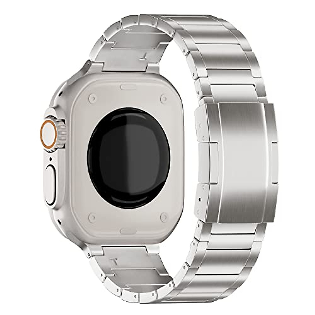 LDFAS Compatible for Apple Watch Band 49mm 45mm 44mm, Titanium Metal Watch Strap with Double Button Clasp for iWatch Bands Compatible for Apple Watch Ultra/SE, Apple Watch Series 8/7/6/5 Band, Silver