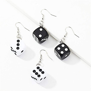 2 Pairs Dice Earring Contracted Sieve Disco Dancing Earrings Funny Cube Dice Casino Drop Earrings
