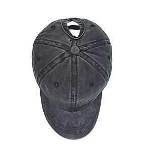 Eohak Ponytail Baseball Hat Distressed Retro Washed Womens Twill Black