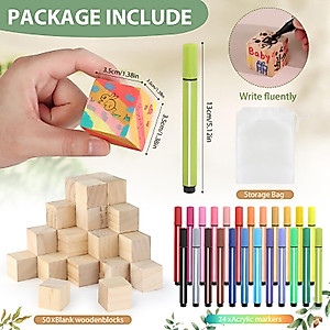 wookidel Baby Shower Game Sign Kit with 50 Blank Wooden Baby Blocks, 24 Acrylic Paint Marker and Wooden Baby Shower Sign, Baby Shower Game Set for Baby Shower Prize, Gender Reveals Party(Woodland)