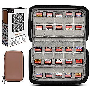 sisma 80 Switch Game Case Compatible with Nintendo Switch or PS Vita Games or SD Cards,Game Cartridge Holders Hard Shell Travel Storage Case Home Safekeeping, Brown