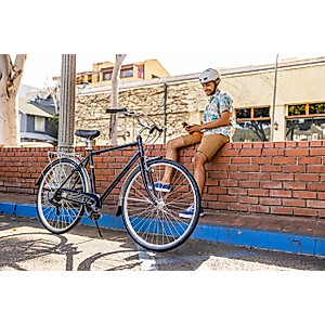 Schwinn Wayfarer Adult Hybrid Bike, Mens and Womens, 18-Inch/Medium Steel Step-Over Frame, 7-Speed Drivetrain, Rear Rack, 700C Wheels, Blue