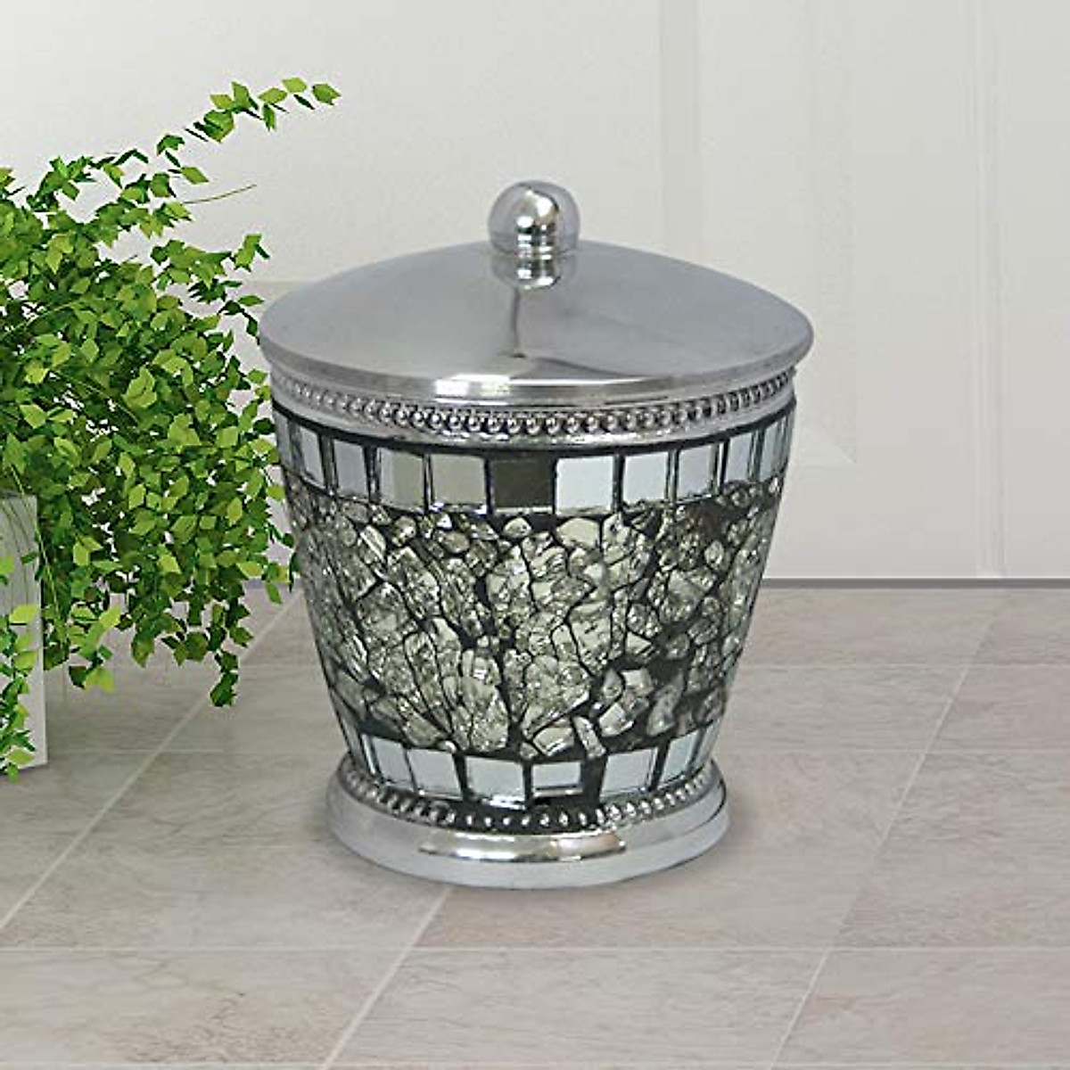 nu steel Iceberg Ice Collection Qtip Dispenser Bathroom Vanity Metal Storage Organiser Canister Apothecary Jar for Cotton Swabs, Rounds, Balls, Ice Mosaic Finish