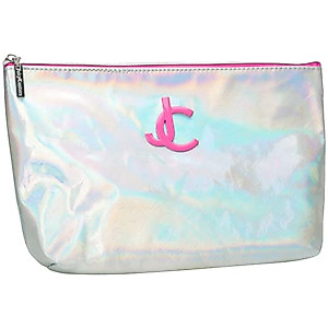 Juicy Couture Women's Cosmetics Bag - Travel Makeup and Toiletries Top Zip Wedge Pouch, Size One Size, Metallic