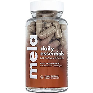 Mela Daily Essentials Multivitamin for Melanated Women - High-Dose Vitamin D3 and B12, Probiotics, Lion's Mane, Ceylon Cinnamon - Vegan, Gluten Free, Non-GMO, 30 Day Supply (60 Capsules)