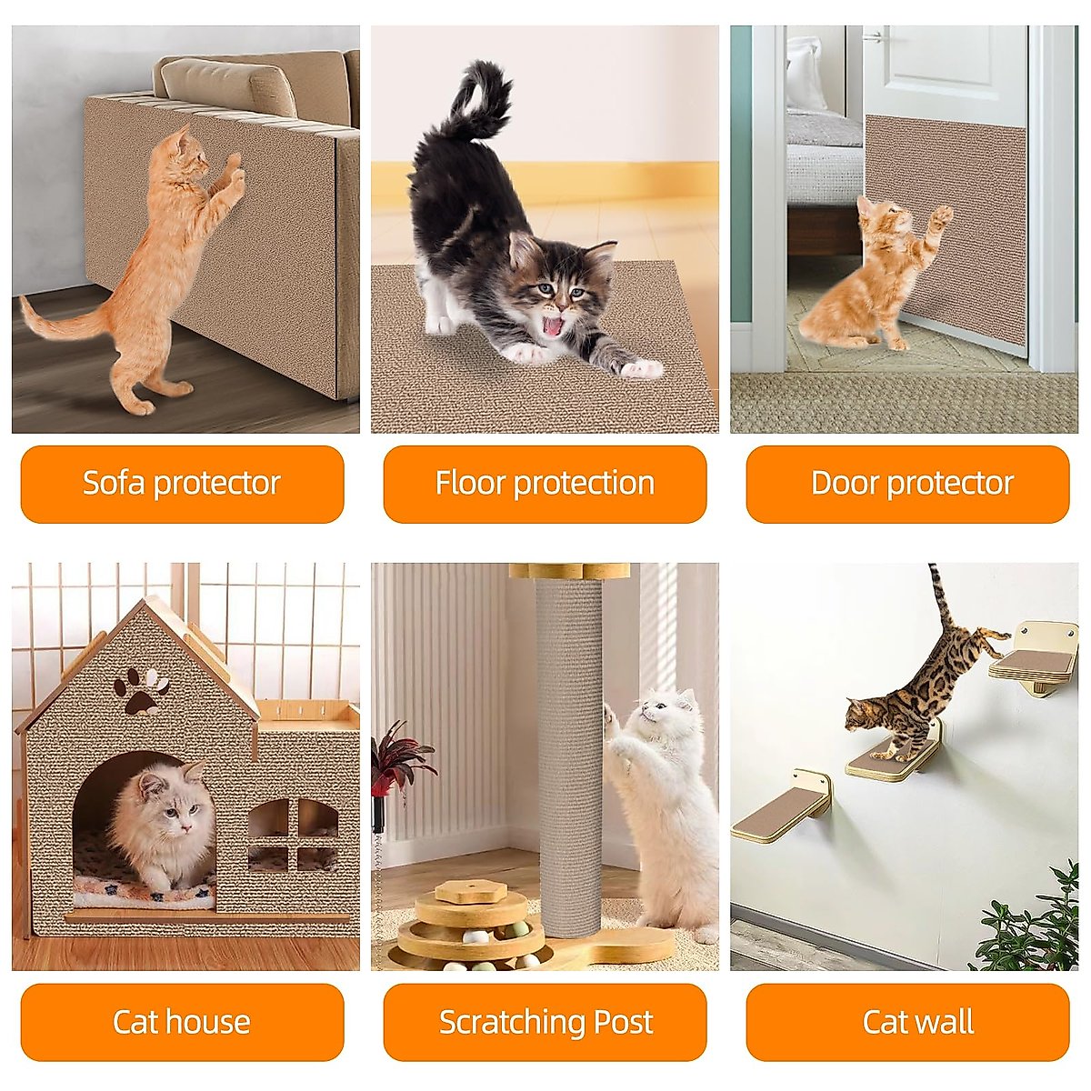 XUYEDOGLSH Cat Scratch Mat，Cat Scratch Carpet Trimmable Self-Adhesive Cat Scratch Pad,Decorative Cat Tree Shelf，Cat Wall，Cat Scratching Post,Cat Couch Protector 78.7"x15.8"