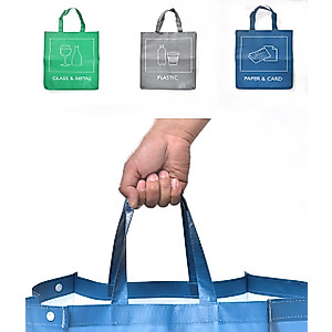 NYS CLOUD Reusable Recycling Bin Bags, 3-Pack Indoor and Outdoor Separate Waste Sorting Organizer Compartment Container, Waterproof Recycle Bins for Kitchen Home Office