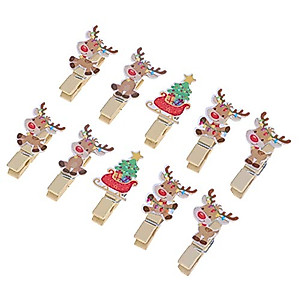 Healifty Christmas Decor Nativity Decor 10Pcs Christmas Wooden Clothespins Cartoon Elk Photo Clips DIY Craft Photo Paper Peg for Christmas Party Favors Thumb Tacks Decorative Wood Decor