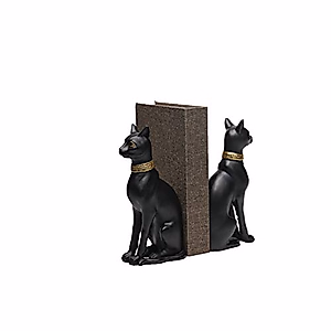 Comfy Hour 9" Polyresin Solid Heavy Set of L/R Egyptian Cats Art Bookends, Set of 2, 1 Pair, Black, Home Décor Collection