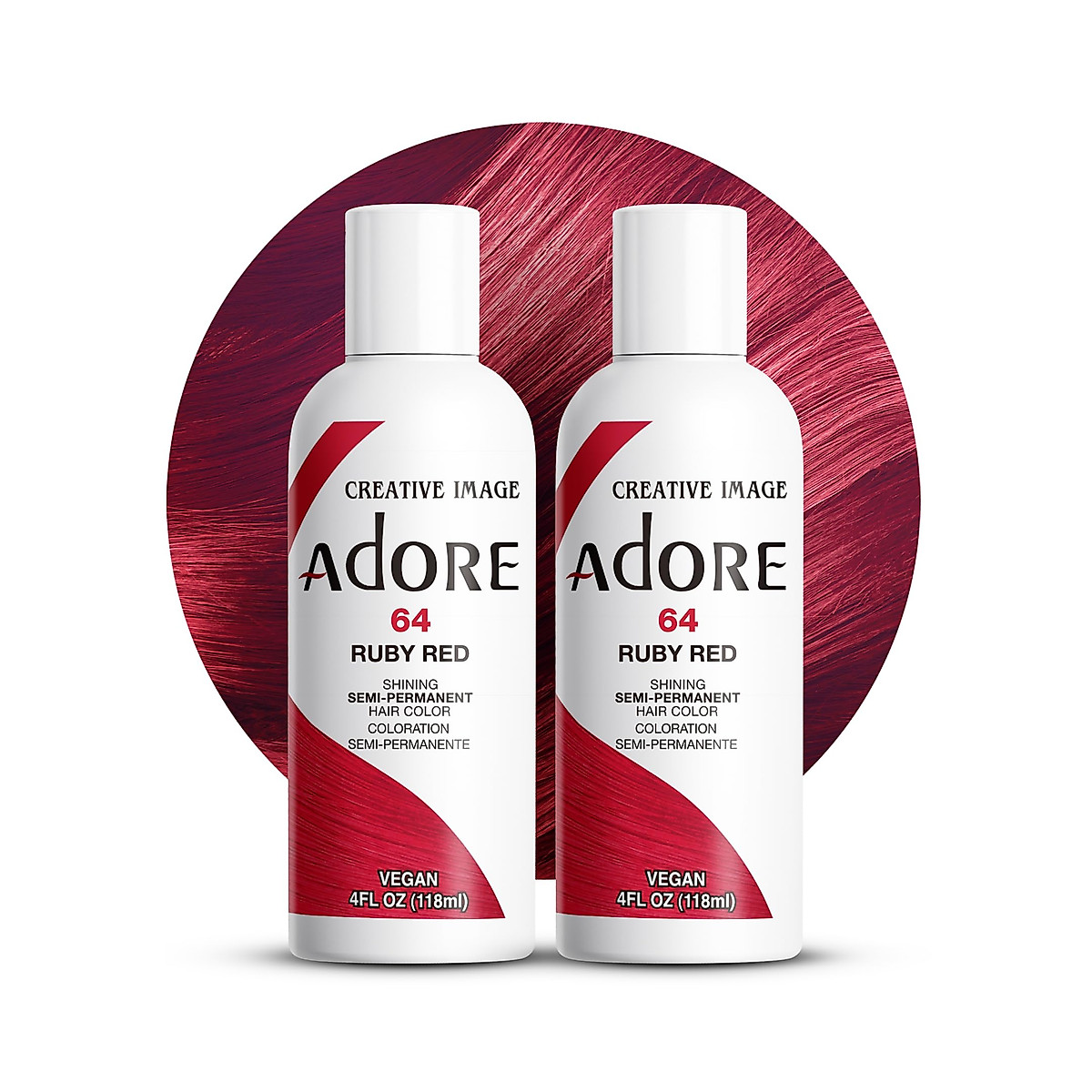 Adore Semi Permanent Hair Color - Vegan and Cruelty-Free Red Hair Dye - 4 Fl Oz - 064 Ruby Red (Pack of 2)