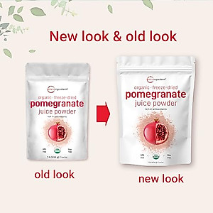 Organic Pomegranate Juice Powder, 1 Pound | 100% Natural Fruit Powder | Freeze Dried & Cold Pressed | No Sugar & Additives | Great Flavor for Drinks, Smoothie, & Beverages | Non-GMO & Vegan Friendly