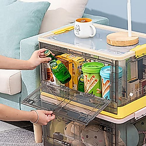 RAMGTW 52Qt/50L Stackable Folding Storage Box with Wheels and Lids - Closet Organizer- Stackable Toy Storage Box, Collapsible Plastic Bin with Handles and Clear Lids(Yellow)