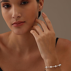 LeCalla 925 Sterling Silver Pearl Beaded Bolo Bracelet for Women