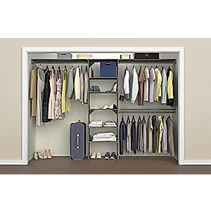 ClosetMaid SuiteSymphony Wood Closet Organizer Kit with Tower, 3 Hang Rods, Top Shelves, Adjustable, Fits Spaces 6 - 10 ft. Wide, Graphite Grey
