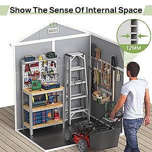 VONZOY Outdoor Resin Storage Shed, 6x4.5FT Plastic Storage Sheds with Floor, Lockable Door, Window, Waterproof Tool Sheds & Outdoor Storage Outside for Bike, Garbage Can,Garden, Grey White