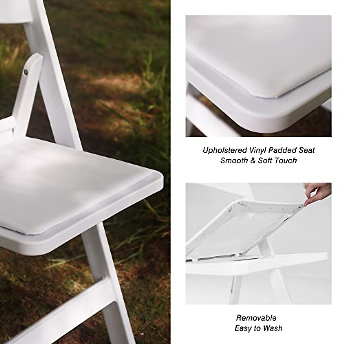 Allpop Resin Folding Chair with Vinyl Padded Seat, 550LB Capacity, Commercial Chair Set for Party Wedding Picnic Events, White