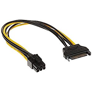 Monoprice SATA Cable - 0.67 Feet - Black | SATA 15pin to 6pin PCI Express Card Power Cable