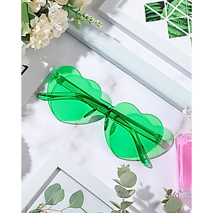 Colzzy Pcs Heart Shaped Rimless Sunglasses Transparent Colorful Frameless Glasses Eyewear Bachelorette Party (Fluorescent Green)