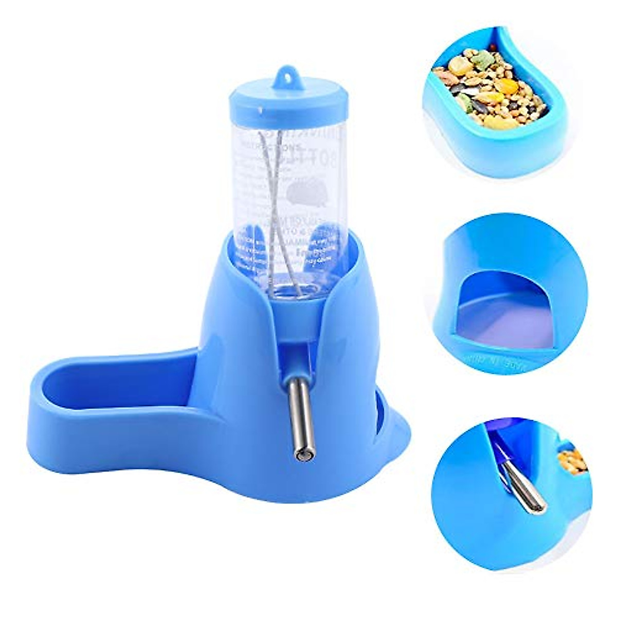 lnndong-Blue Suit Hamster Kettle, Water Dispenser with Bracket, Waterproof Drop Ball, Mini Bowl, Hamster nest, Vertical Dwarf Hamster Food cage Small Toy (one Set) Small Size